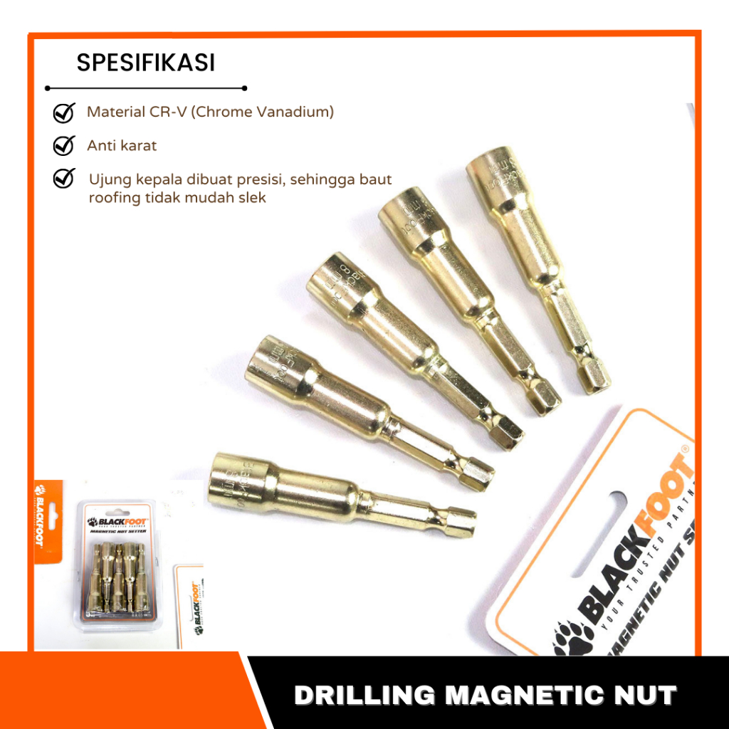 Jual BLACKFOOT Adapter Kunci Sock Drilling Magnetic Nut 8 X 65 mm ...