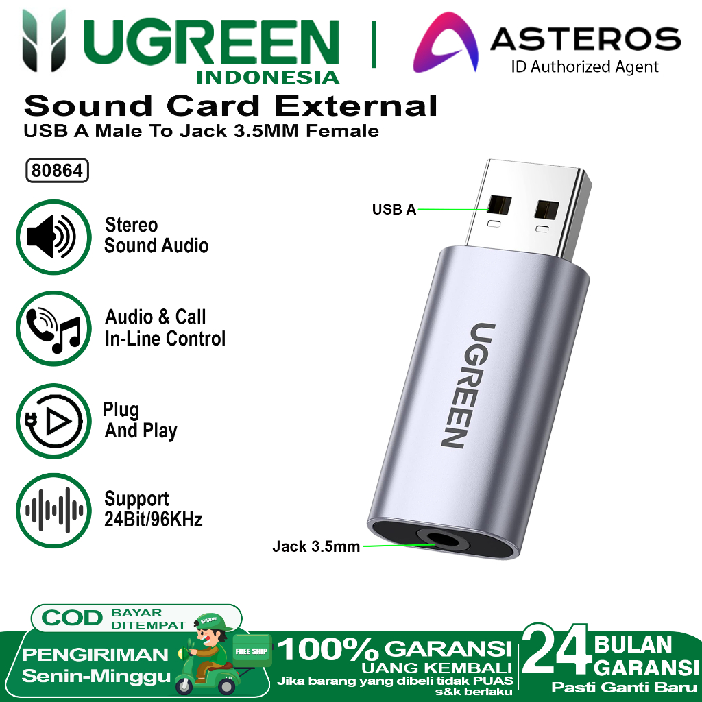 Jual UGREEN Sound Card External Usb 2.0 Stereo Ugreen Usb Soundcard 80864 | Shopee Indonesia