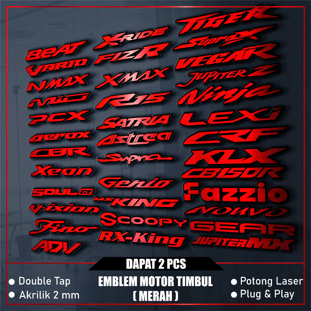 Jual Emblem Motor Model Standar MERAH Emblem TIMBUL Akrilik 2mm ...