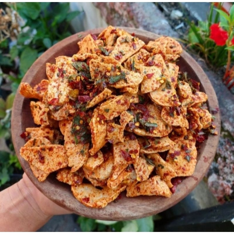 Jual KRIPIK BASRENG BULAT/KOIN PEDAS DAUN JERUK ISI 100gram | Shopee ...