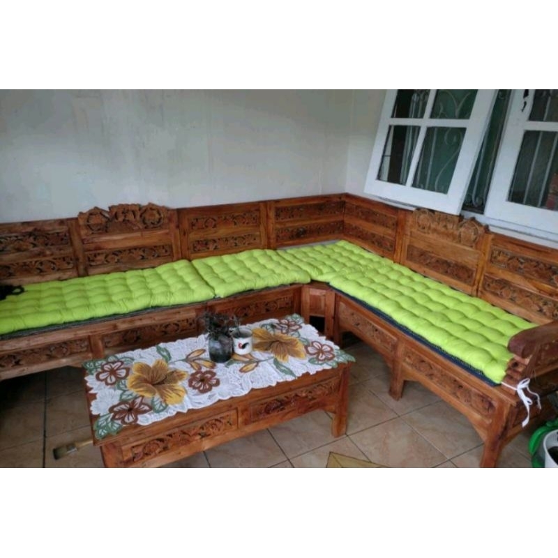 Jual Alas Duduk Set Kursi Kayu Pojok Motif Polos | Shopee Indonesia