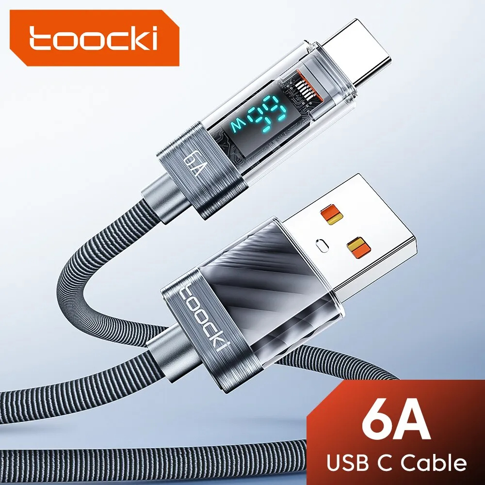Jual Toocki USB Type C Cable 6A 66W Digital LED Display Cable Fast ...