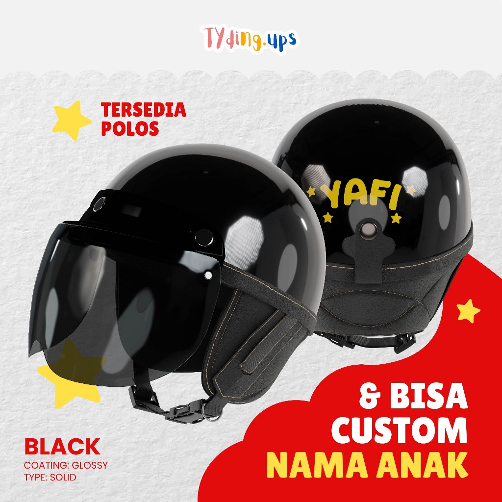 Jual Helm Anak Retro cat Warna Hitam Glossy 1 2 3 4 5 Tahun Vespa ...