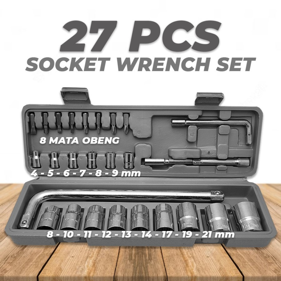 Jual Kunci Sock Socket Shock Sok Wrench 27 Pcs Toolkit - Kunci Set ...