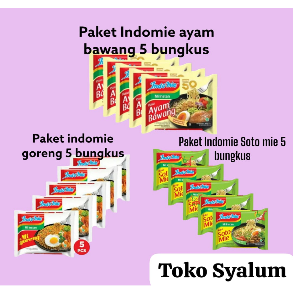 Jual Indomie paket Hemat isi 5 bungkus rasa mie goreng, soto mie, ayam ...