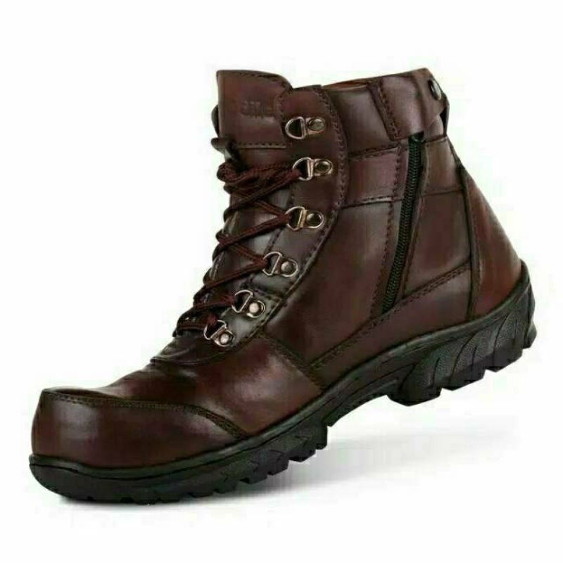 Jual sepatu safety boots resleting full kulit sol karet ujung besi ...