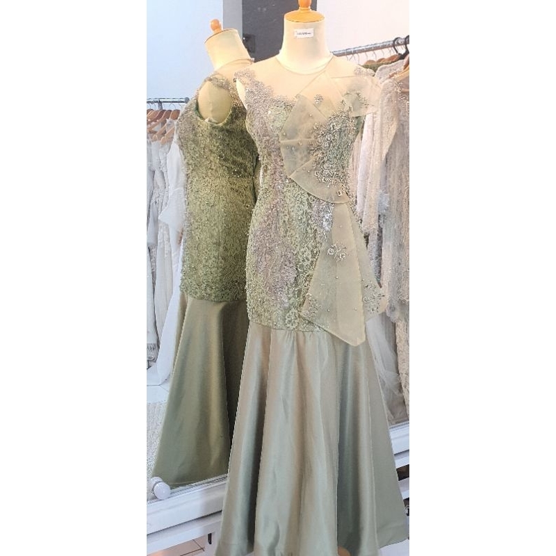 Jual GAUN SISTER / GAUN MAMA / GAUN PESTA SAGE GREEN | Shopee Indonesia