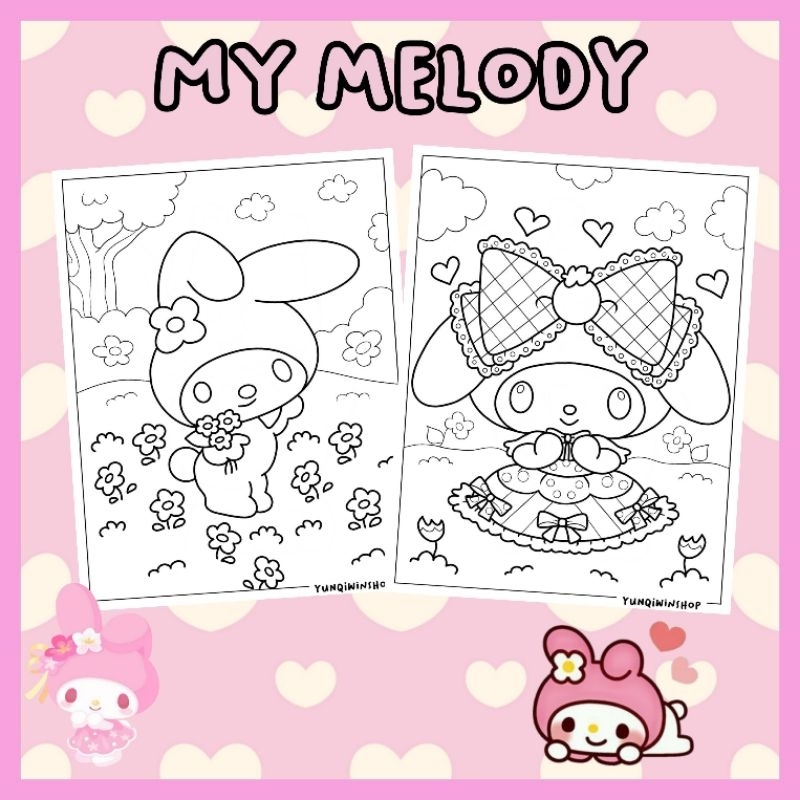 Jual Kertas mewarnai/coloring pages sketsa tema my melody sanrio ...