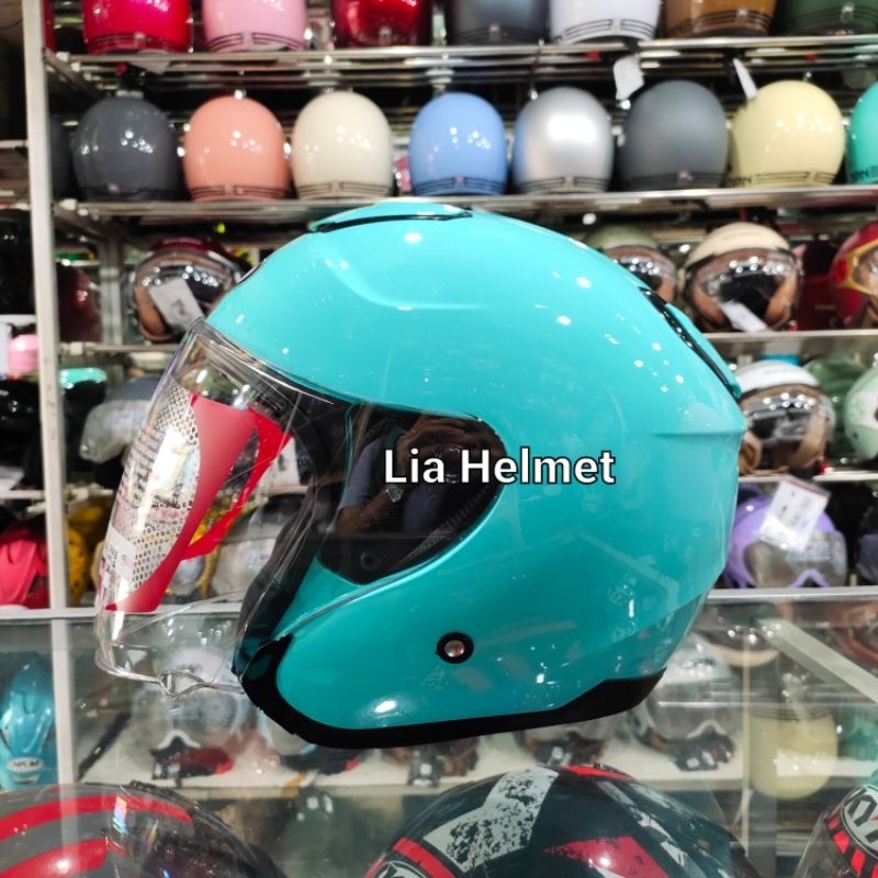 Jual helm half face kyt kyoto R solid aqua blue / helm kyt kyoto R ...