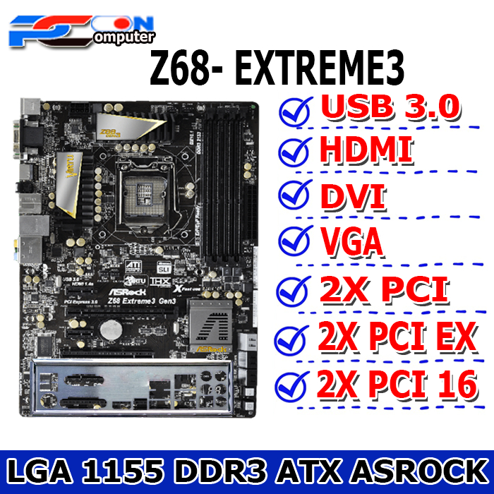 Jual Mainboard intel Soket LGA 1155 Z68 ATX 4Slot RAM Onboard DDR3 ...