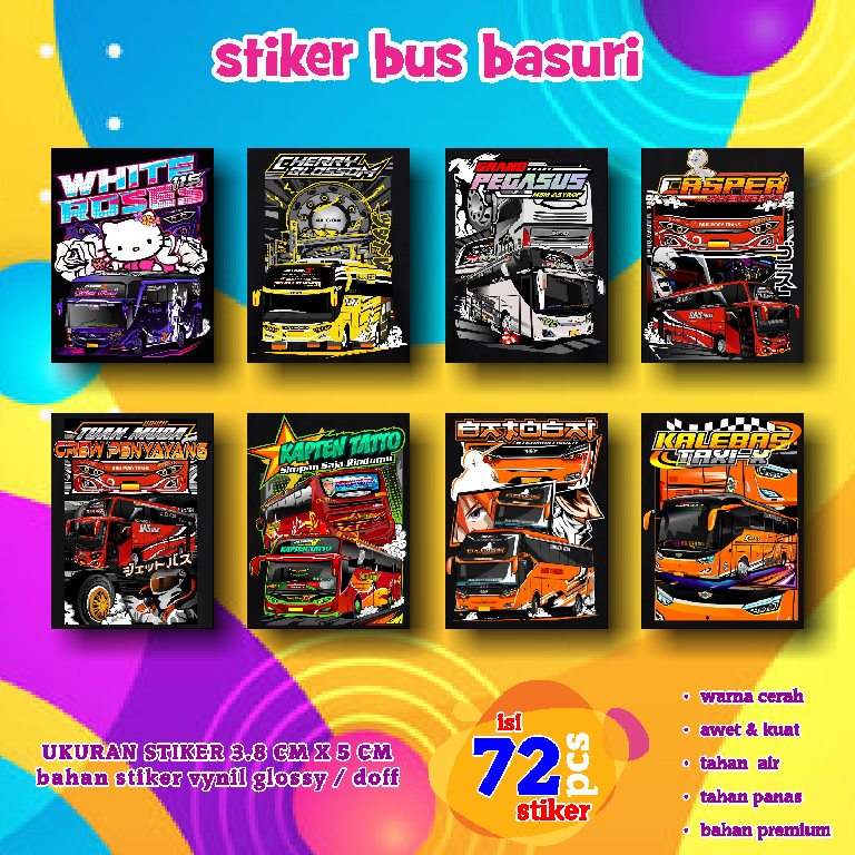 Jual Viral Stiker Bus Basuri Isi 72 Stiker White Roses Cherry Blossom Pegasus Casper Tuan Muda