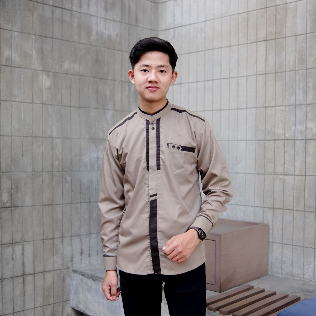 Jual Baju kemeja Koko El Rumi Lengan Panjang Motif Katulistiwa Berkombinasi | Shopee Indonesia