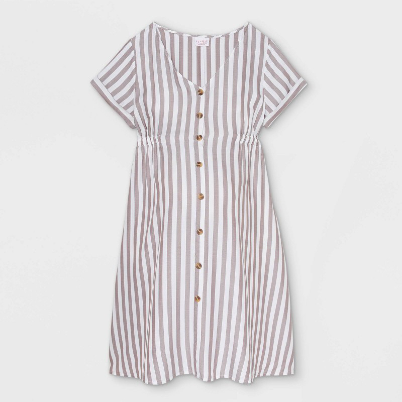 Jual Isabel Light Brown Striped Short Sleeve Midi Dress (rijek min ...