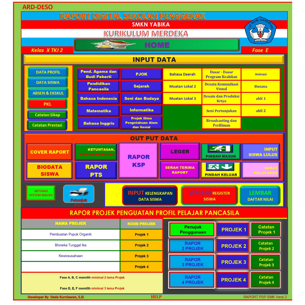 Jual Aplikasi Rapor SMK Kurikulum Merdeka IKM berbasis excel Jenjang ...