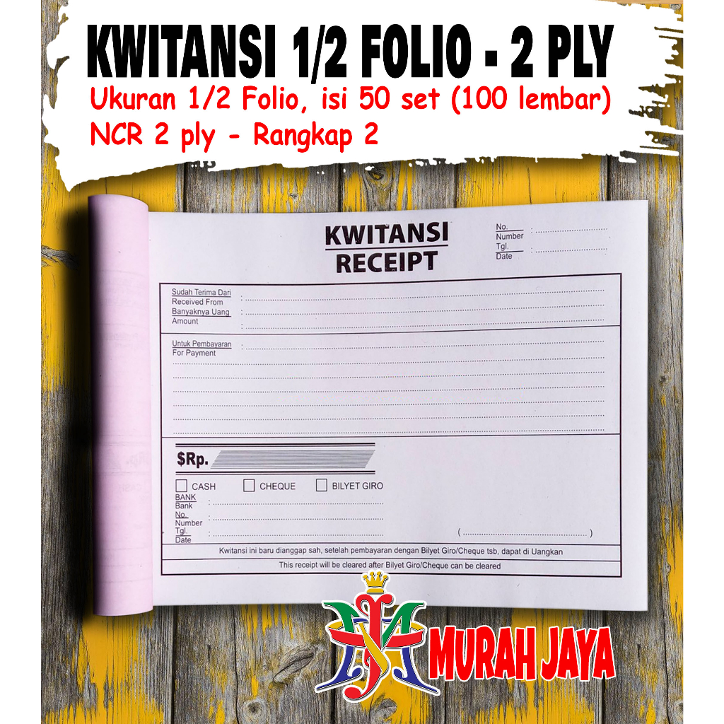 Jual KWITANSI BESAR | RECEIPT TANDA TERIMA 1/2 FOLIO 2 RANGKAP 2 PLY ...