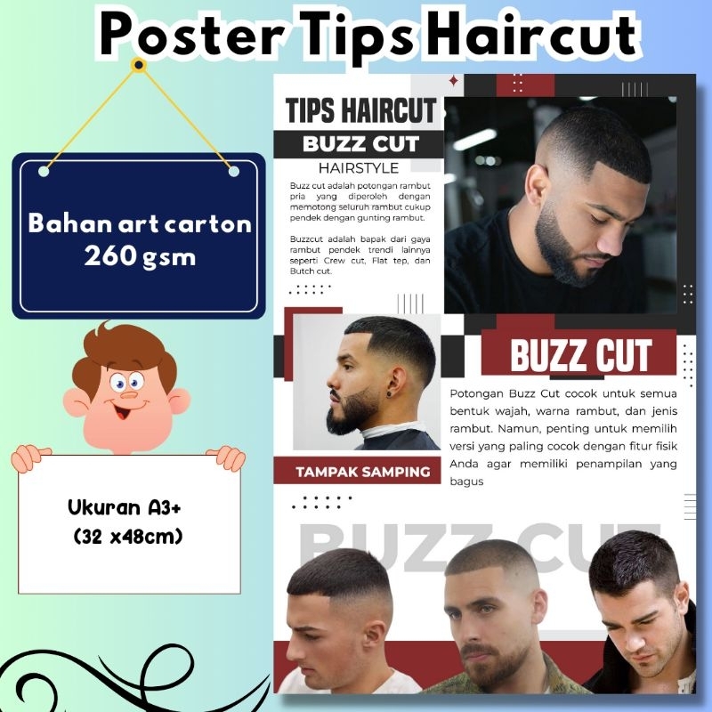 Jual Poster tips haircut poster edukasi poster barbershop poster ...