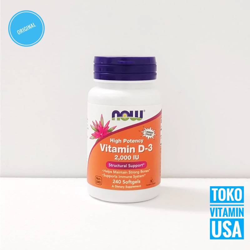 Jual Now Foods Vitamin D3 2000 IU 240 Softgels Now Vitamin D3 2000iu | Shopee Indonesia