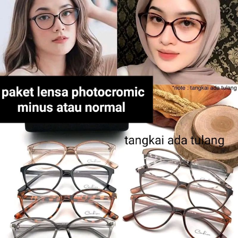 Jual frame standar optik, model cat eye, paket lensa photocromic minus ...