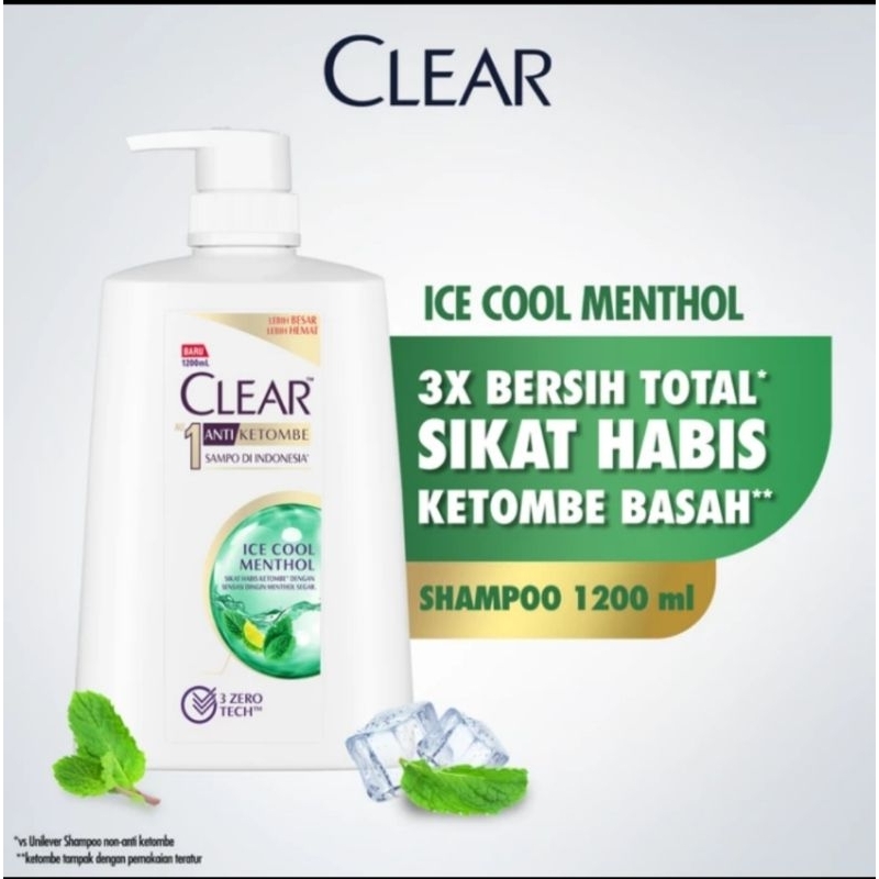 Jual Clear Shampoo Ice Cool Menthol Anti Ketombe 1200ml | Shopee Indonesia