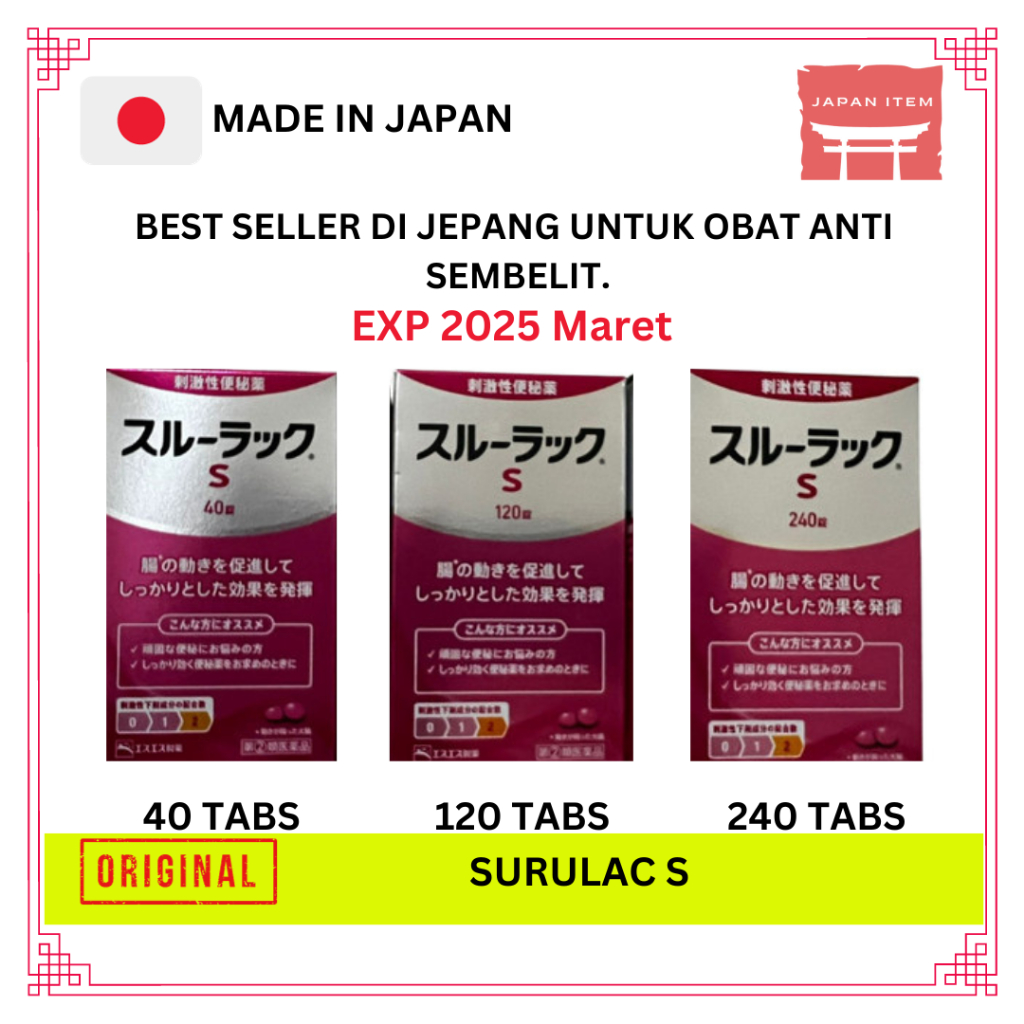 Jual Surulac S Laxative 40 120 240 Tablet Obat sembelit Jepang | Shopee ...