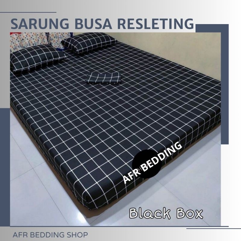 Jual (SEMUA UKURAN ADA) Sarung Kasur Busa Resleting Motif Kotak Hitam ...