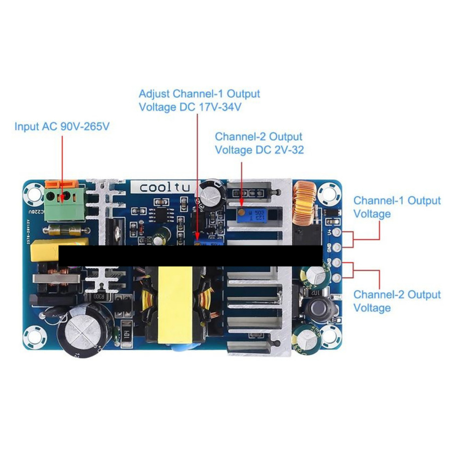 Jual Adjustable Dual Output Modul Power Supply 2V-34V 24V 100W | Shopee ...