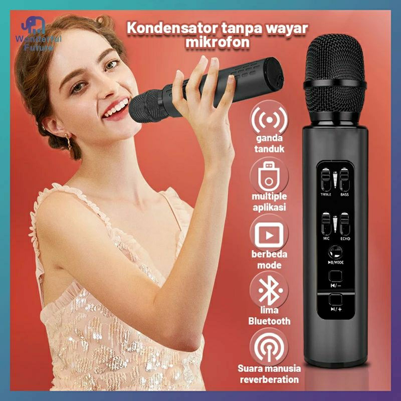 Jual K6 Mic Wireless Bluetooth Karaoke player Smule microphone speaker portable super bass ...