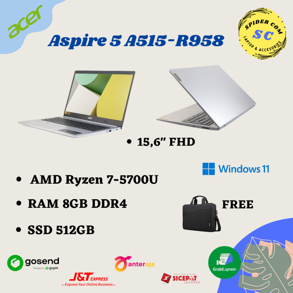 Jual LAPTOP ACER ASPIRE 5 A515-R958|Ryzen 7-5700U/8GB/512GB SSD/15,6 ...