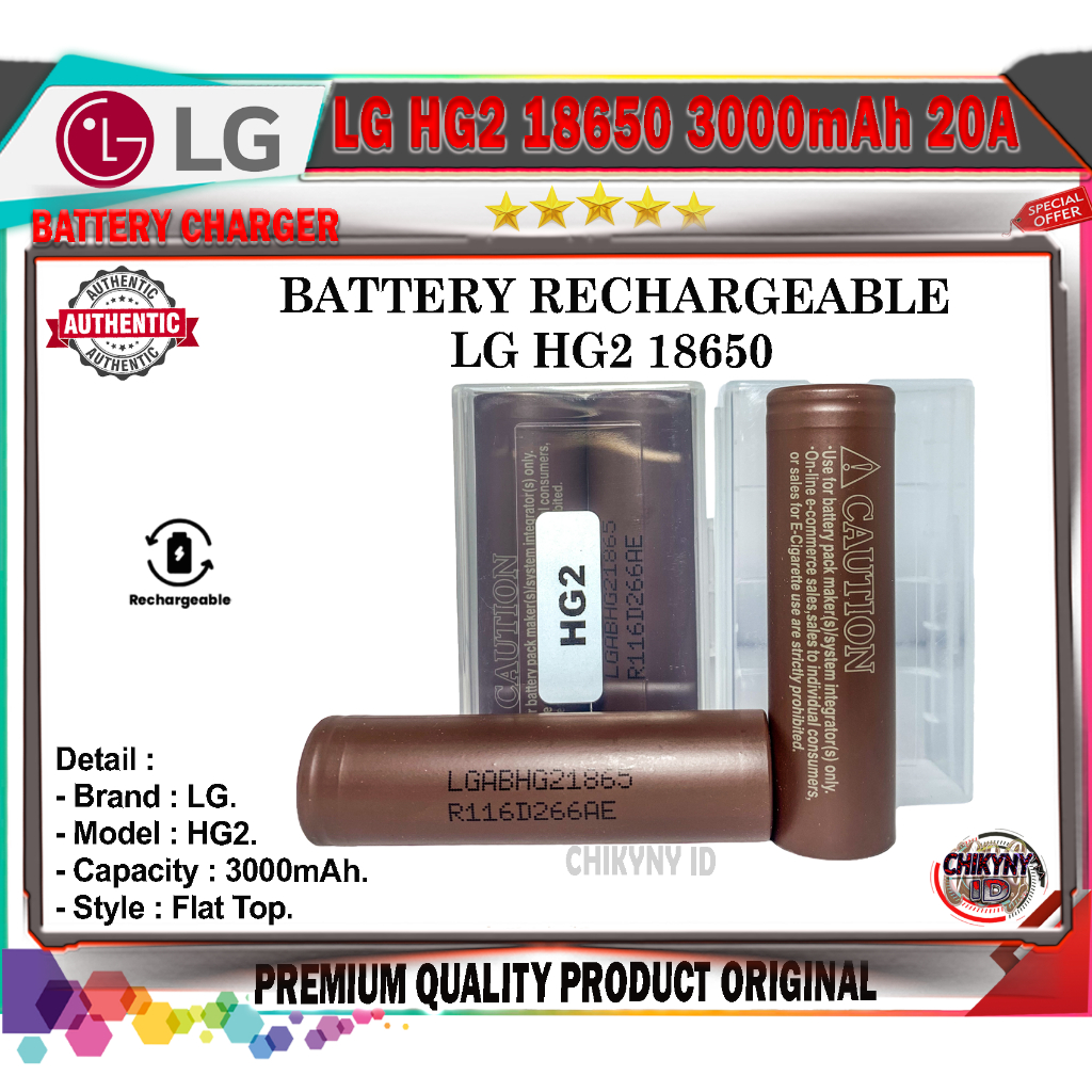 Jual BATTERY LG HG2 18650 3000mAh 20A ORIGINAL LG | Shopee Indonesia