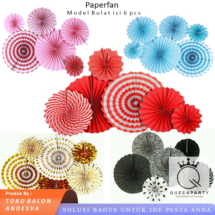 Jual Hiasan Paper Fan / Paper Flower isi 6 / Dekorasi Pesta Paper Fan ...