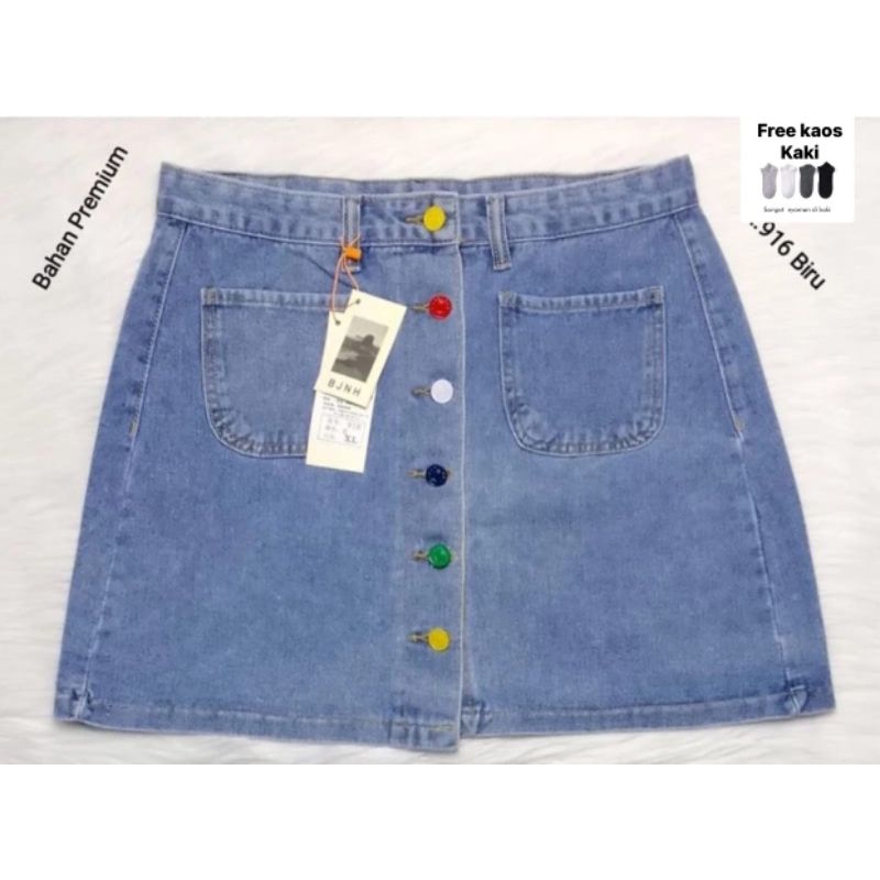 Jual ROK JUMBO JEANS BIRU WANITA PENDEK / Skirt denim rawis cewek R ...