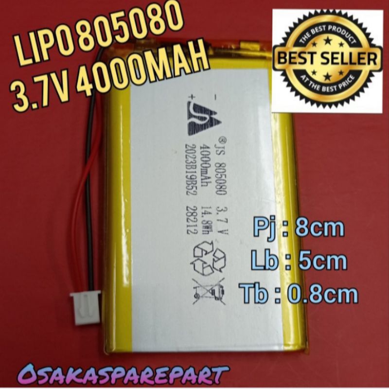 Jual Baterai Lithium Ion Polymer LiPo 3,7V 4000mAh 14,8Wh 805080 ...