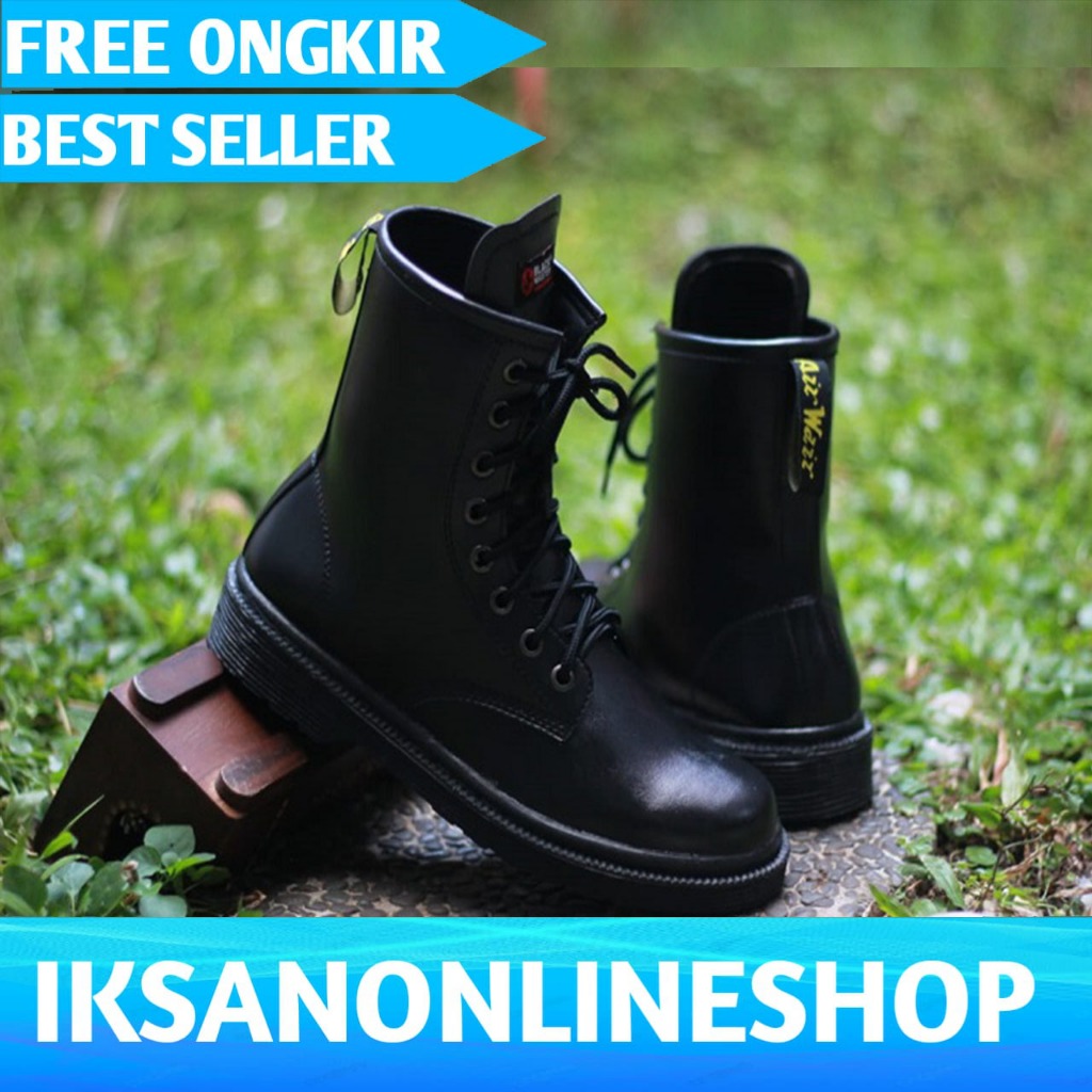 Jual DOCMARS HIGH Sepatu Boots Docmart Kulit PU Hitam Kerja Main ...
