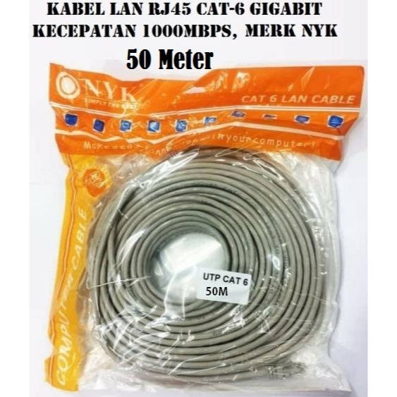 Jual Kabel LAN CAT 6 RJ45 Panjang 40 50 Meter NYK Kabel Internet ...