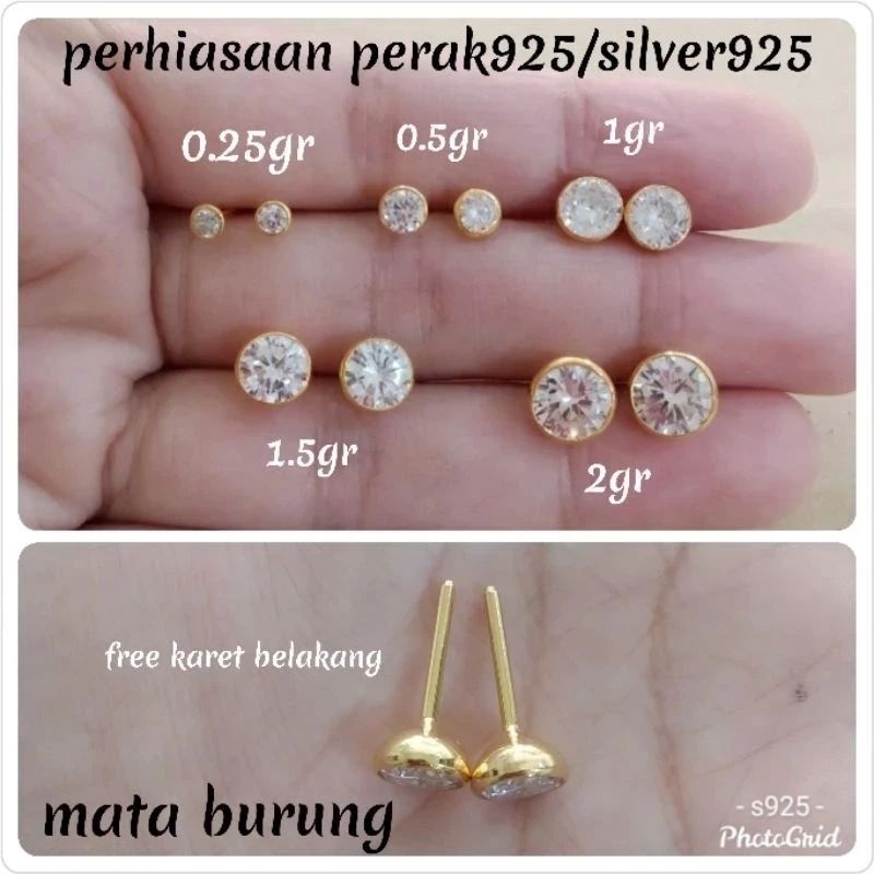 Jual Onestore _Giwang Perak 925 Asli Lapis emas kuning Giwang Mata satu ...
