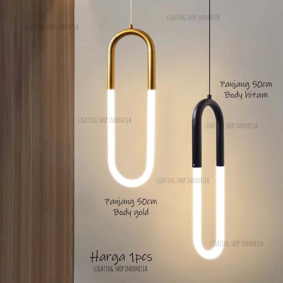 Jual Lampu gantung hias oval hitam gold 50cm 60cm minimalis ruang tamu ...