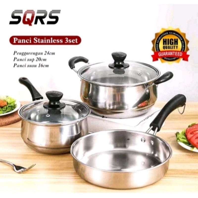 Jual Panci set SQRS stainless 3in1- panci set teflon panci susu panci ...