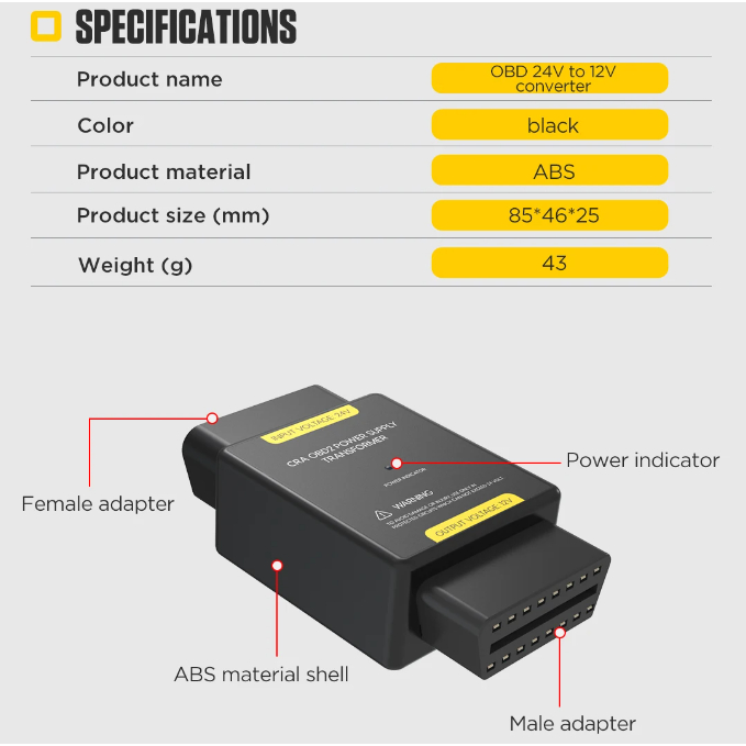Jual AUTOOL OBD OBD2 24V Ke 12V Adaptor Step-Down DC Konverter Step Down | Shopee Indonesia