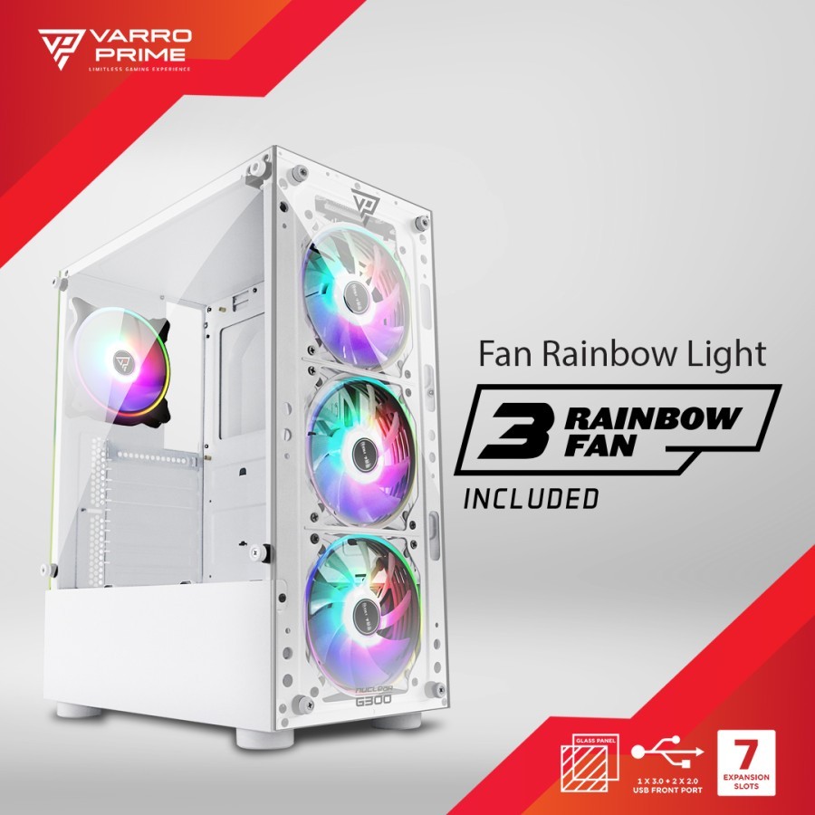 Jual Pc Case Varro Prime Micro-atx tempered glass free 3 fan 120mm usb ...