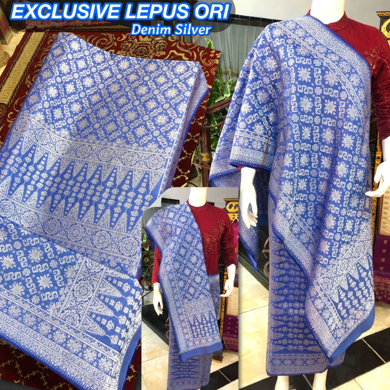 Jual Exclusive Songket Lepus ORI Biru Denim Silver /Lepus Gebeng warna ...