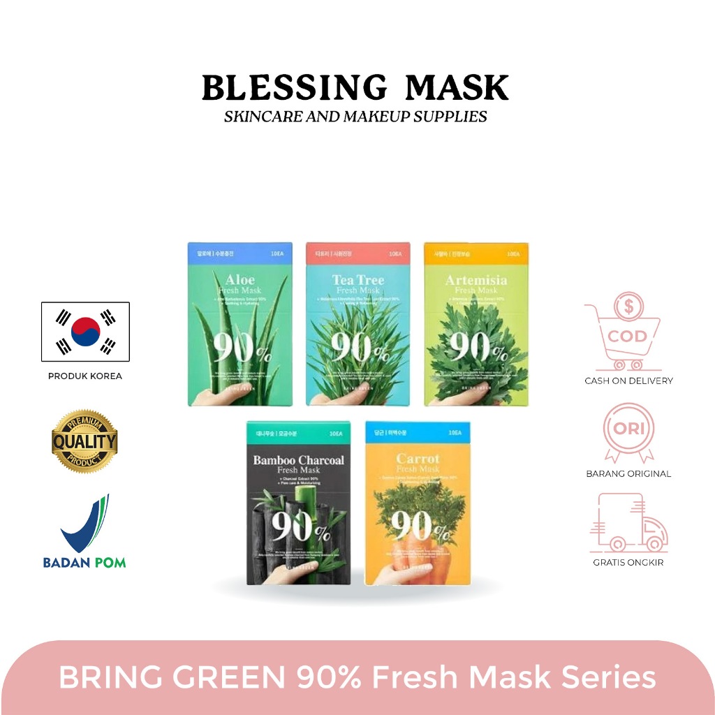Jual BRING GREEN Aloe 90% | Bamboo Charcoal 90% Fresh Mask (1ea ...
