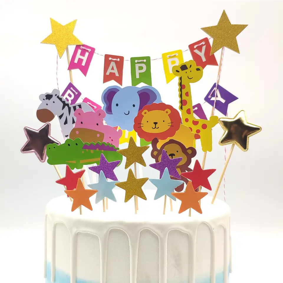 Jual Topper Kue Kertas 7 pcs Hewan Kebun Binatang Monyet Jerapah Gajah ...