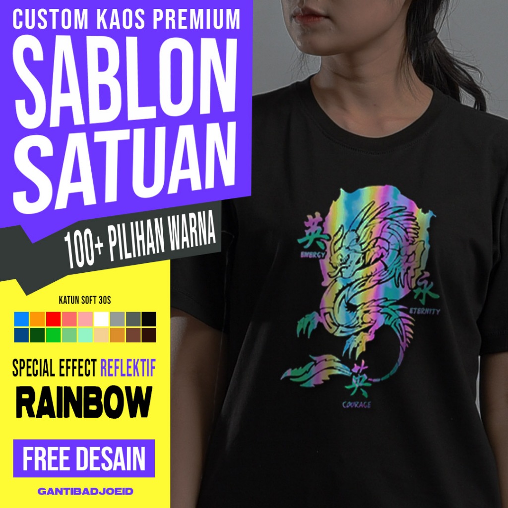 Jual CUSTOM KAOS PREMIUM - SABLON REFLEKTIF RAINBOW SATUAN (Panjang ...