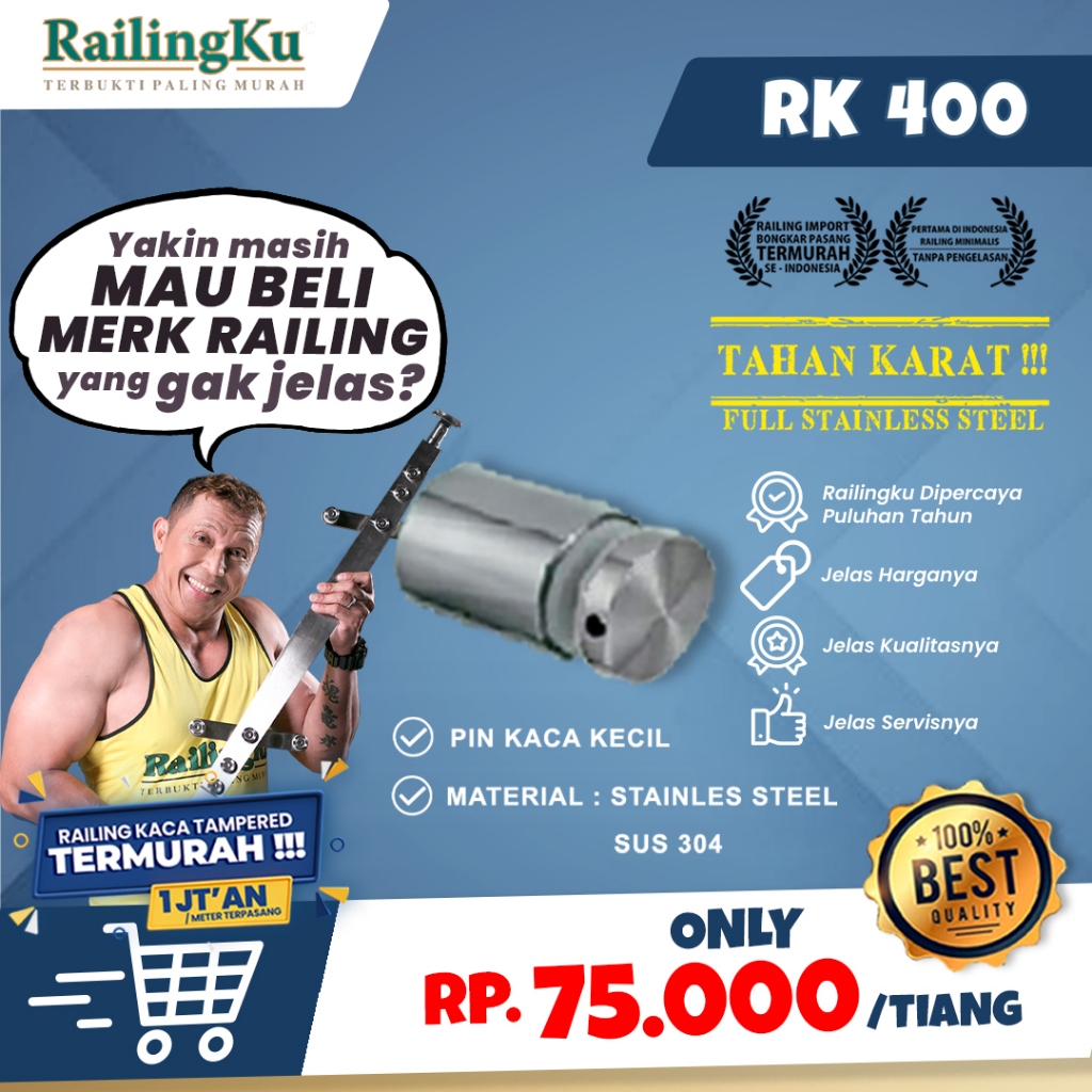 Jual Railingku Frameless Glass Railing Pin Kaca RK 400 | Shopee Indonesia