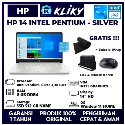 Jual Laptop Kerja HP 14 intel Pentium Silver N6000 Ram 8 gb Ssd 512 gb ...