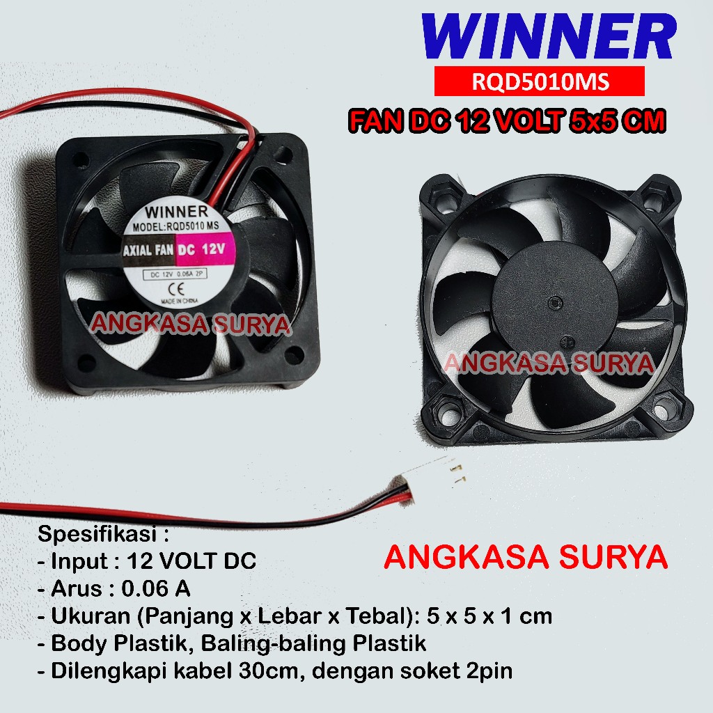 Jual Fan Kipas DC 12v 5x5 cm Winner / Cooling Fan 5cm / Exhaust Fan 5cm 12 Volt 5 cm tebal 1 cm ...