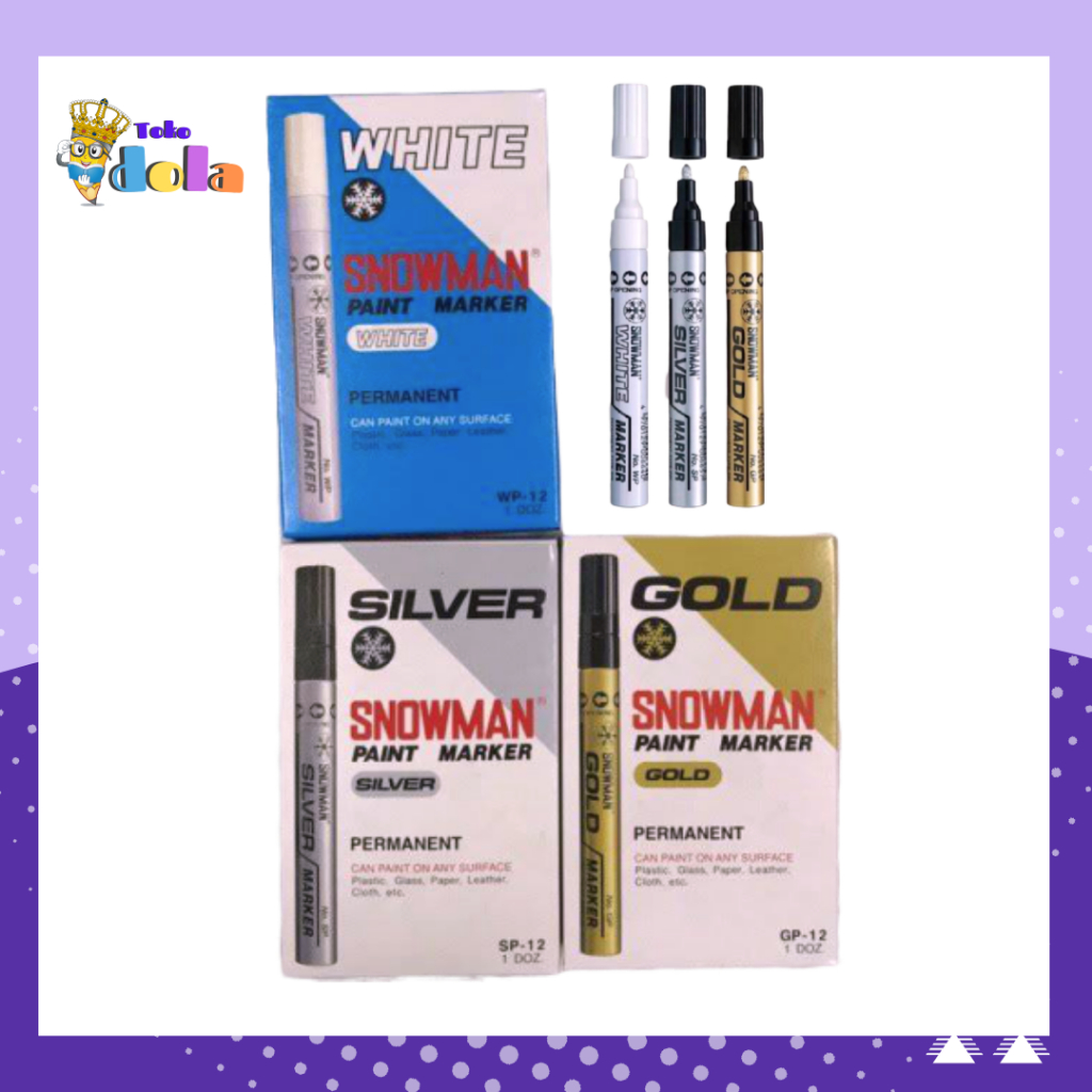 Jual Snowman Permanent Paint Marker F (Gold, Silver, White FINE TIP ...