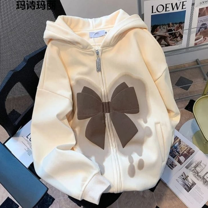 Jual Vallina Saramatine Ribbon Zip Hoodie Jacket Remaja Wanita Korean ...