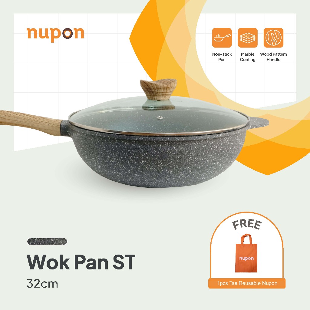 Jual NUPON - Panci Wok Pan Wajan Marble Stone 32 CM Anti Lengket PFOA ...