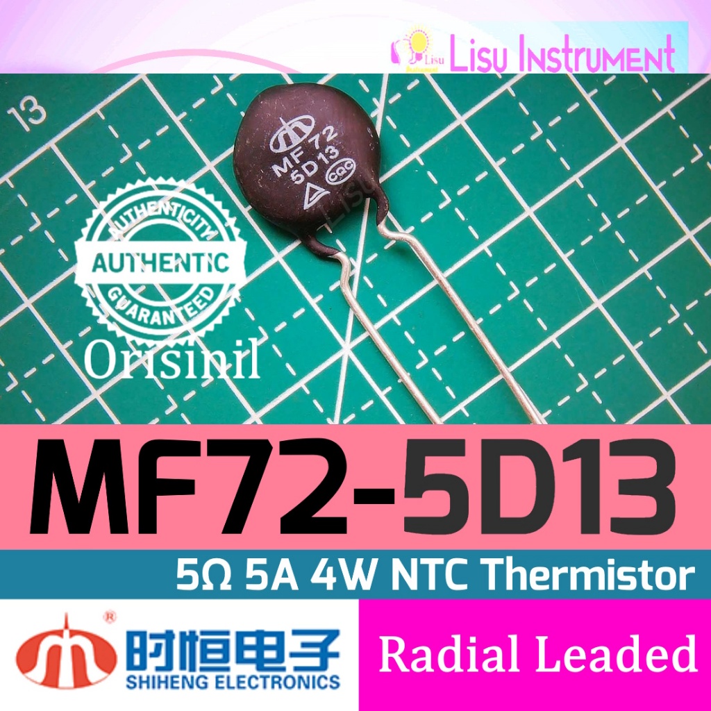 Jual MF72 5D13 5Ω 5A 4W ±20% 2800K ±10% NTC Thermistor MF72-5D13 Radial ...